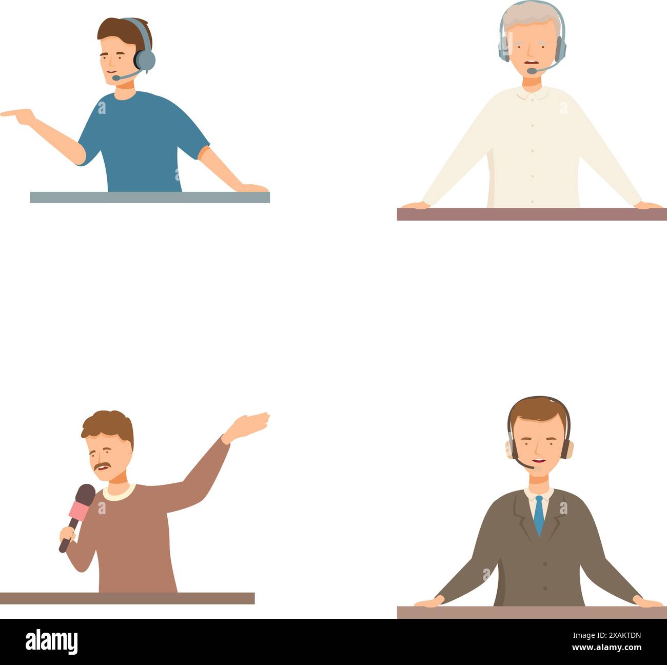 Illustration of four men in various speaking roles, including ...