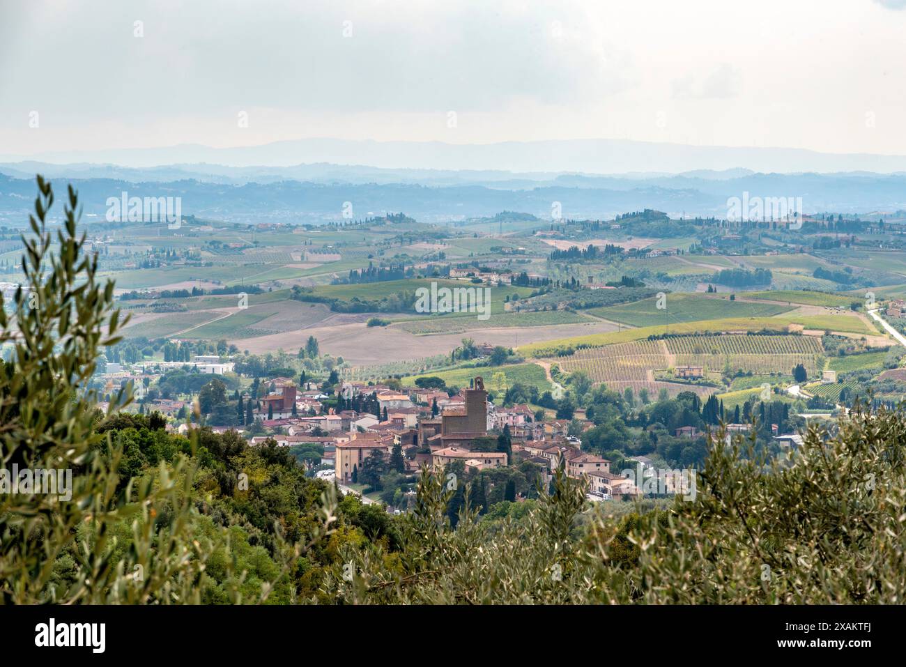 View over the Tuscan village of Vinci, seen from the birth house of ...