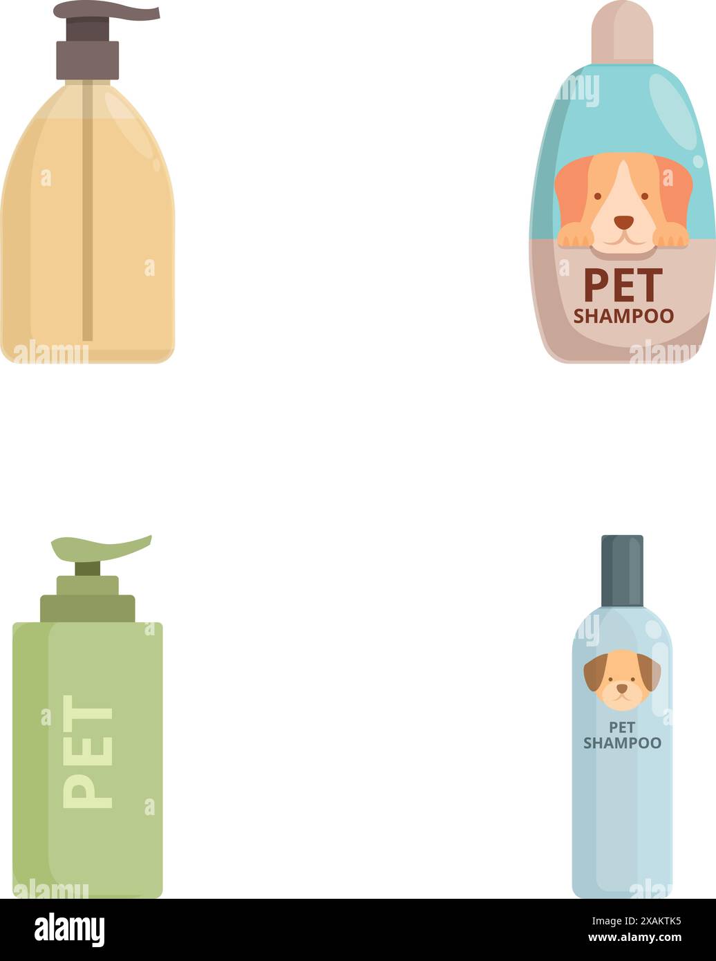 Collection of four pet shampoo bottle illustrations, isolated on white ...