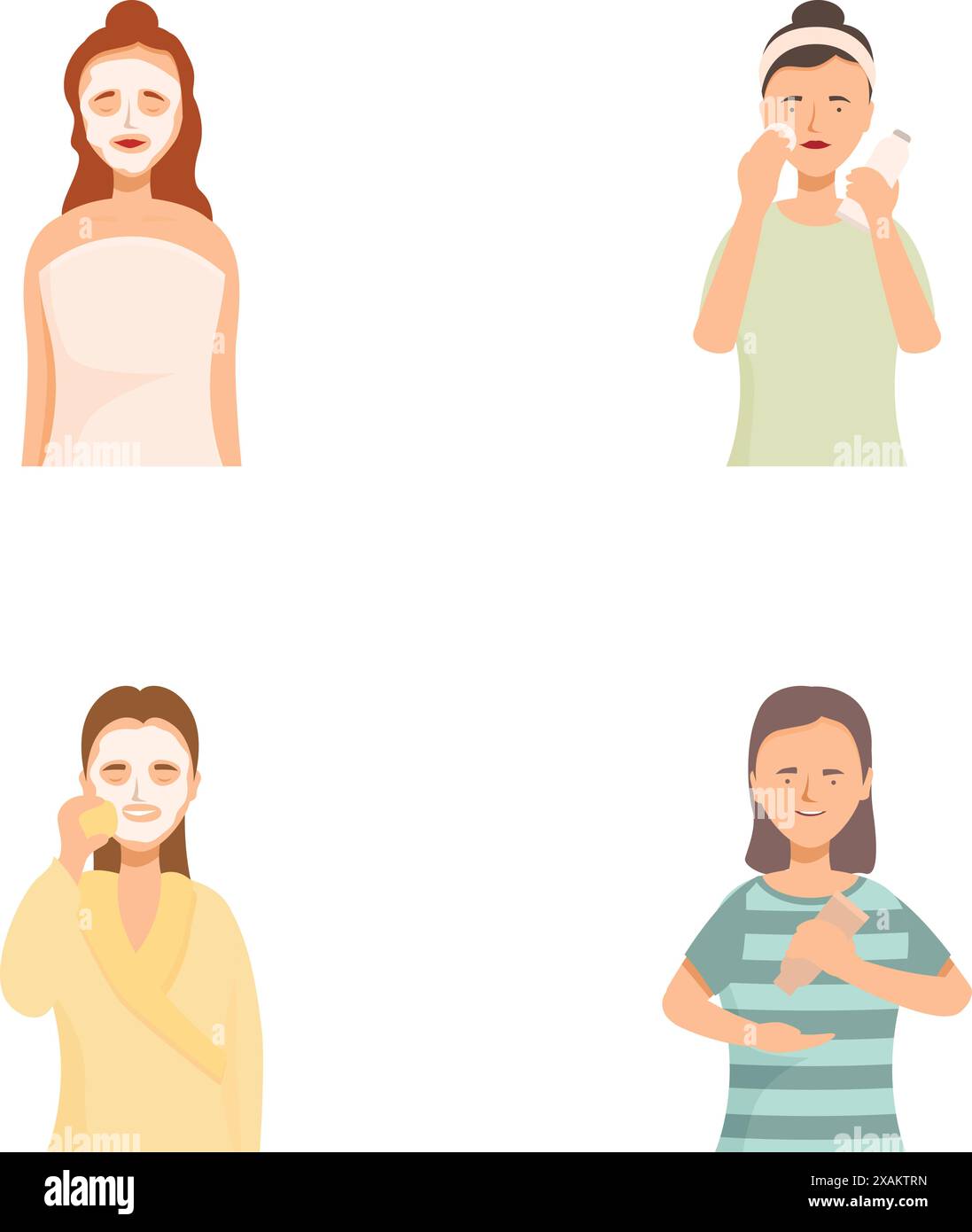 Illustrated steps of a woman daily skincare routine for healthy ...