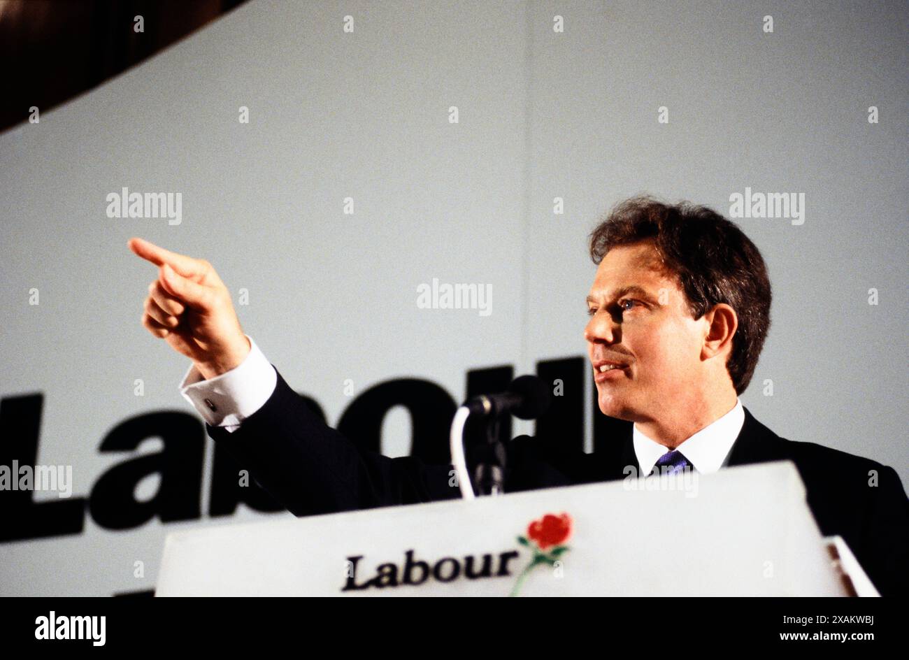 Tony Blair addressing the media at a Labour Party press conference ...