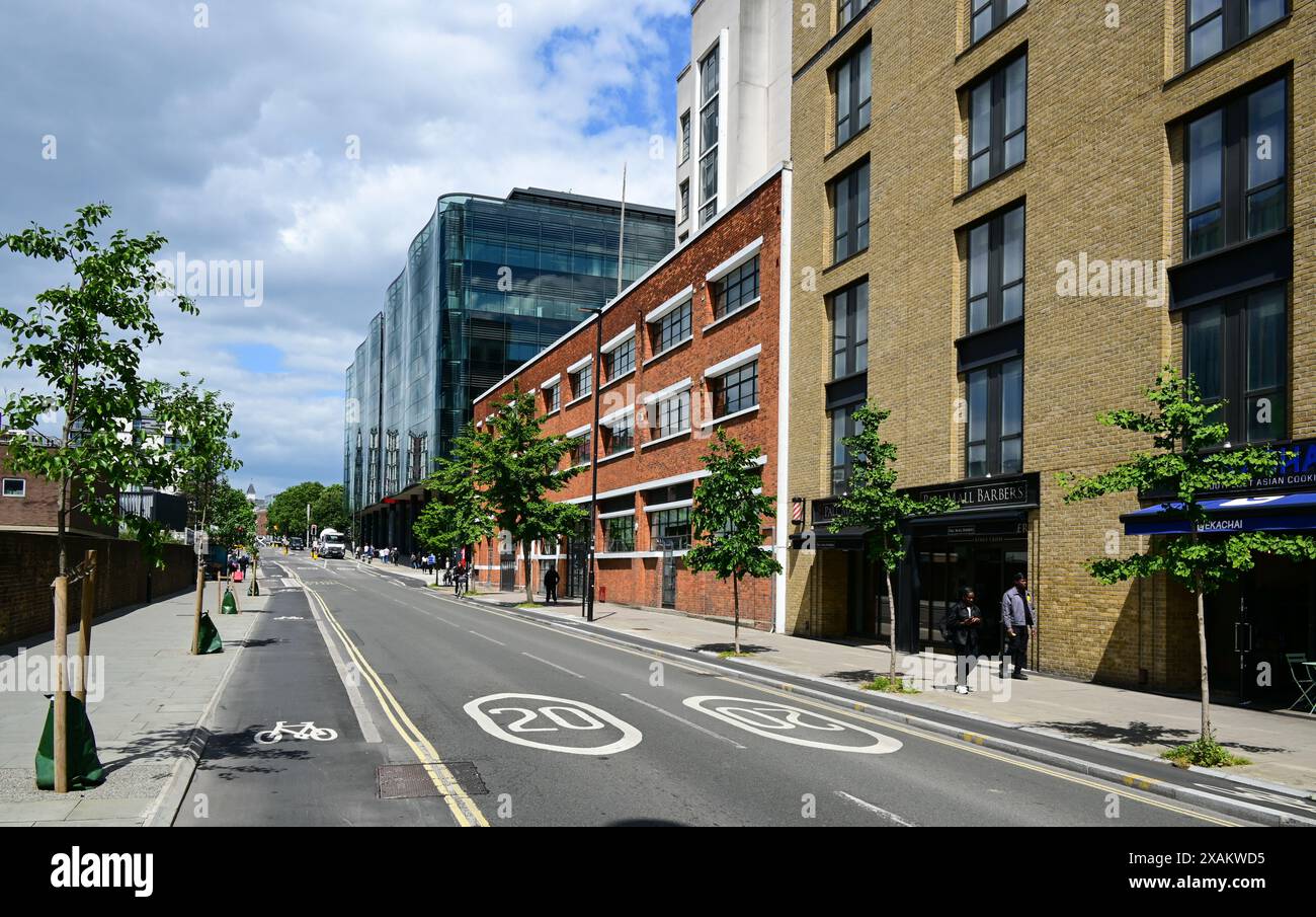 Looking north along the urban street of York Way, King's Cross, London ...