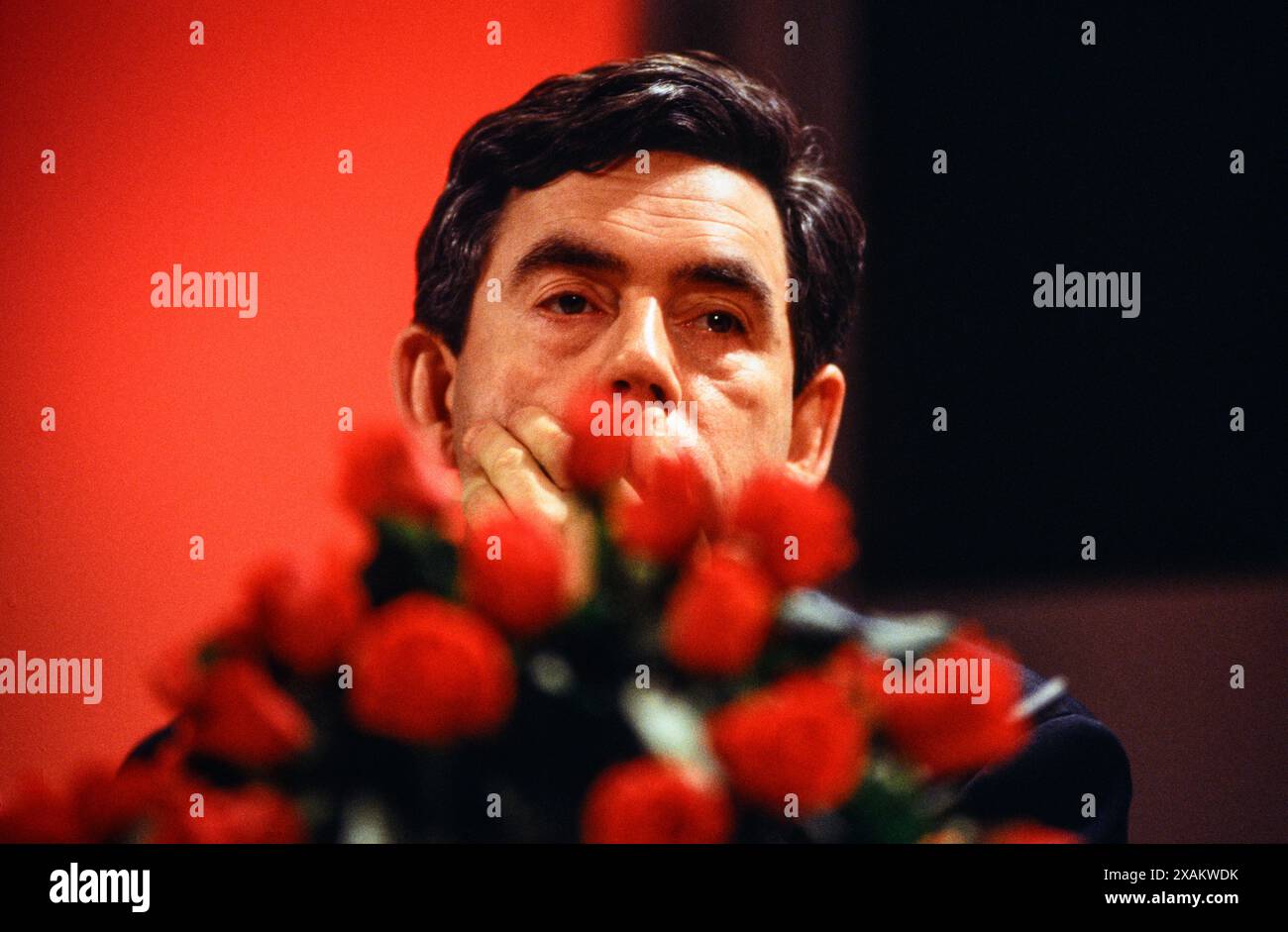 Gordon Brown addressing the media at a Labour Party press conference ...