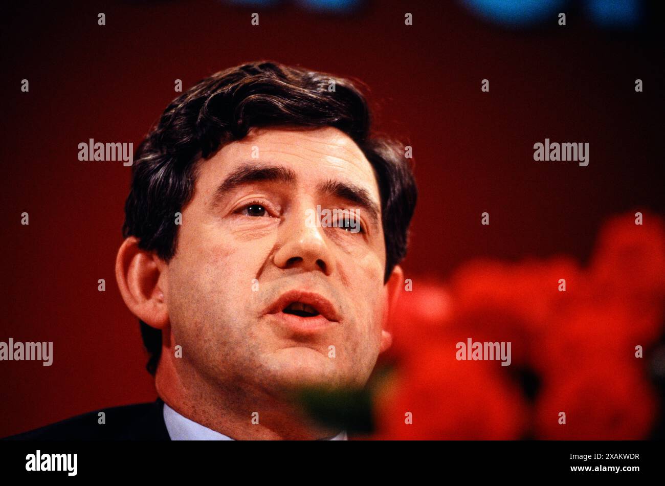 Gordon Brown addressing the media at a Labour Party press conference ...