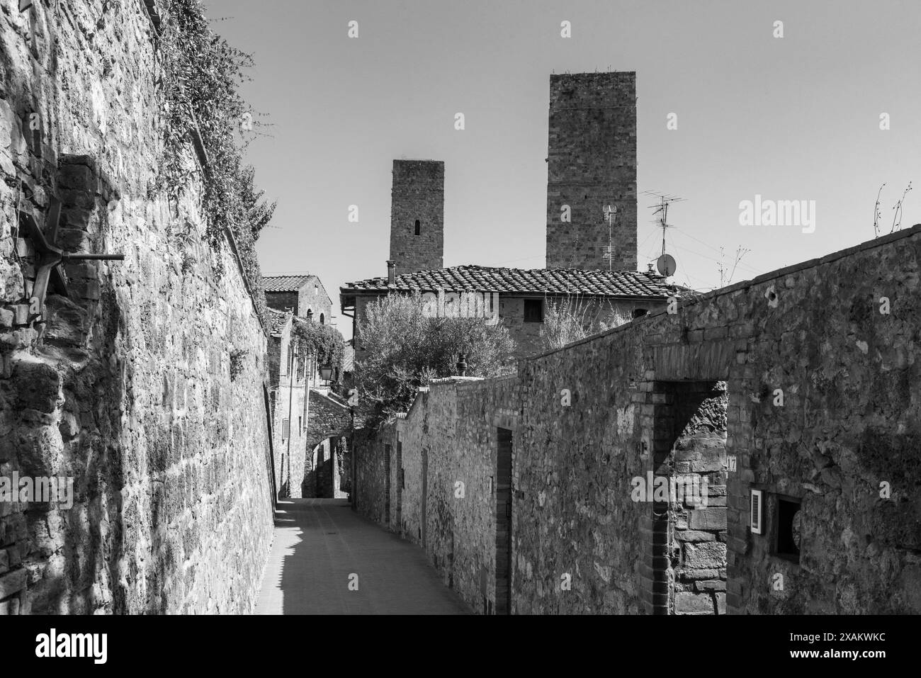 The towers Cugnanesi and Becci in San Gimignano, seen from the via del ...