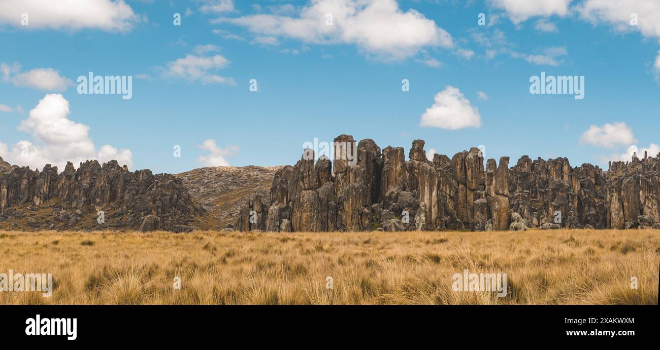 Panoramic view of the Huayllay Stone Forest, rocks eroded by the wind ...