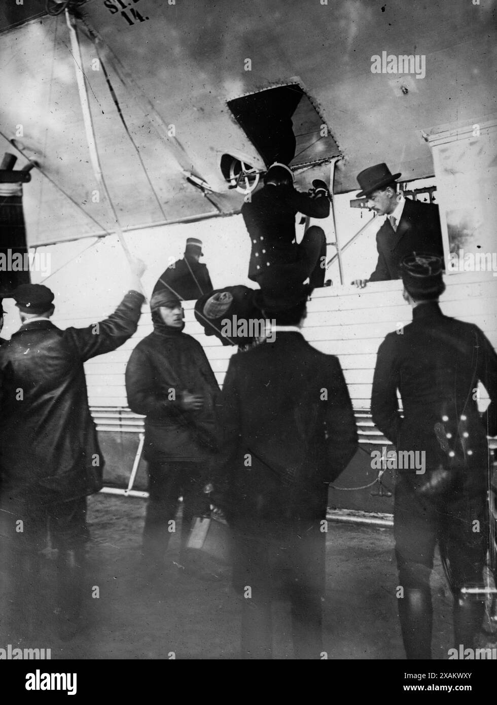 French soldiers inspecting Zeppelin, 1913. Probably shows the German ...