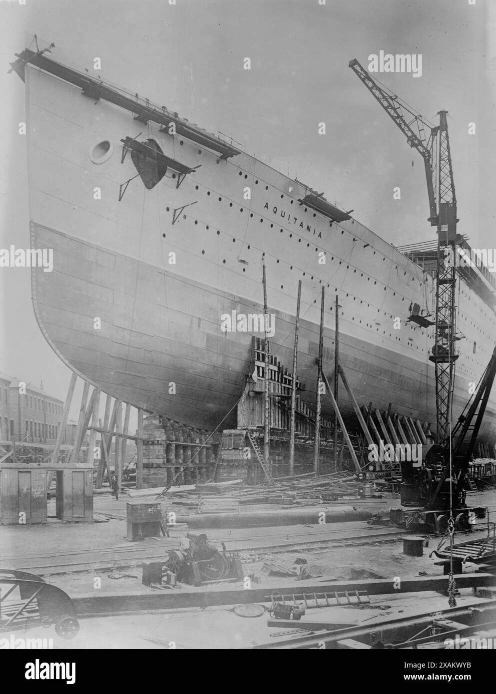 AQUITANIA ready to launch, between c1910 and c1915. Shows the RMS ...