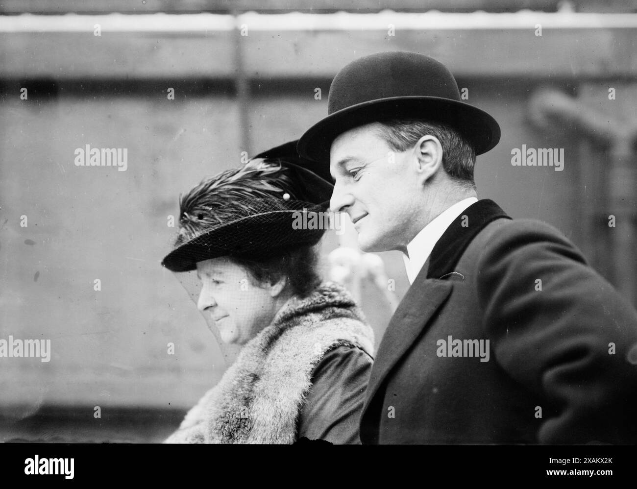 F.J. Shepard and wife departing, 1913. Shows philanthropist Helen ...