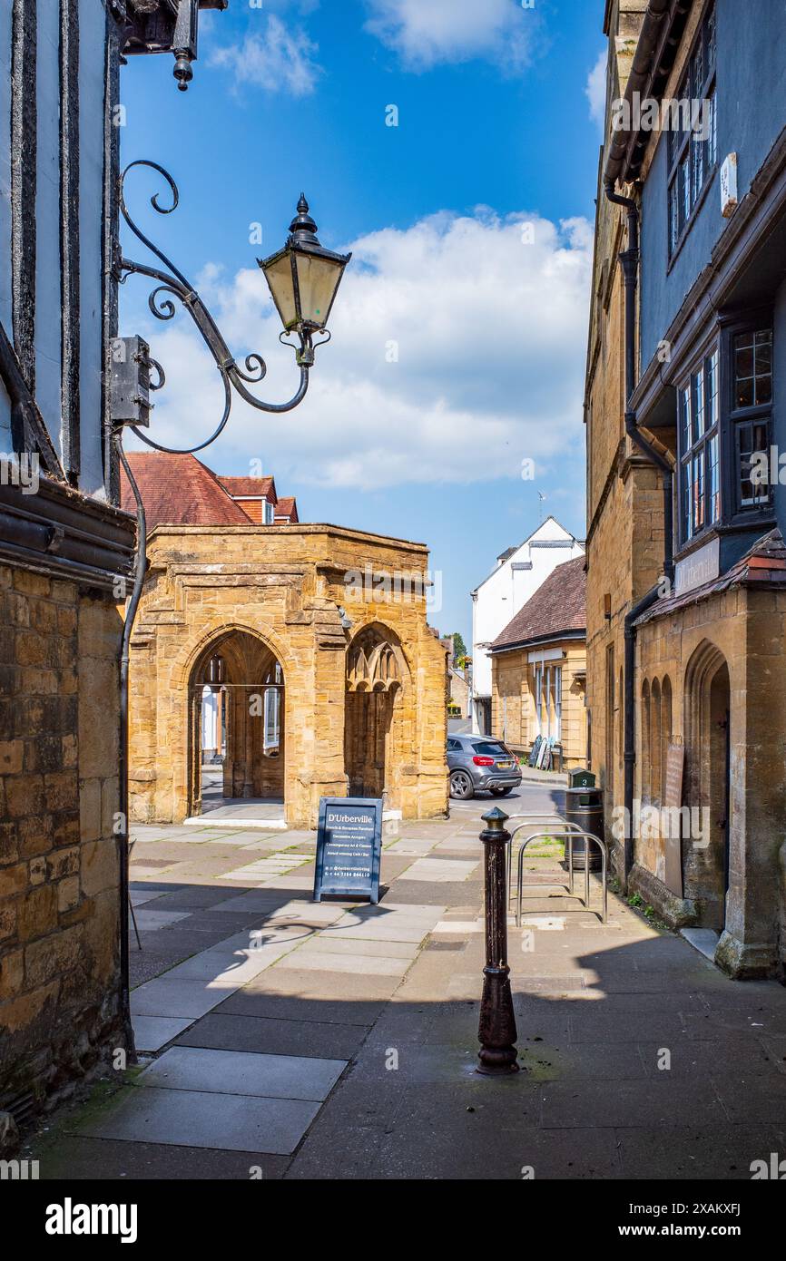 Sherborne market town centre, Dorset. Ancient Market Square, monastic ...