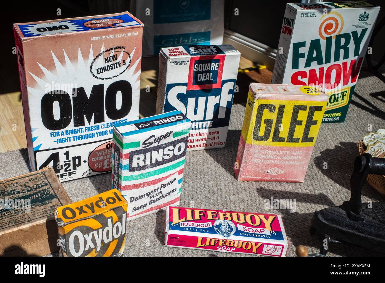 Display of vintage and retro laundry boxes from the 1950's.1960's and ...