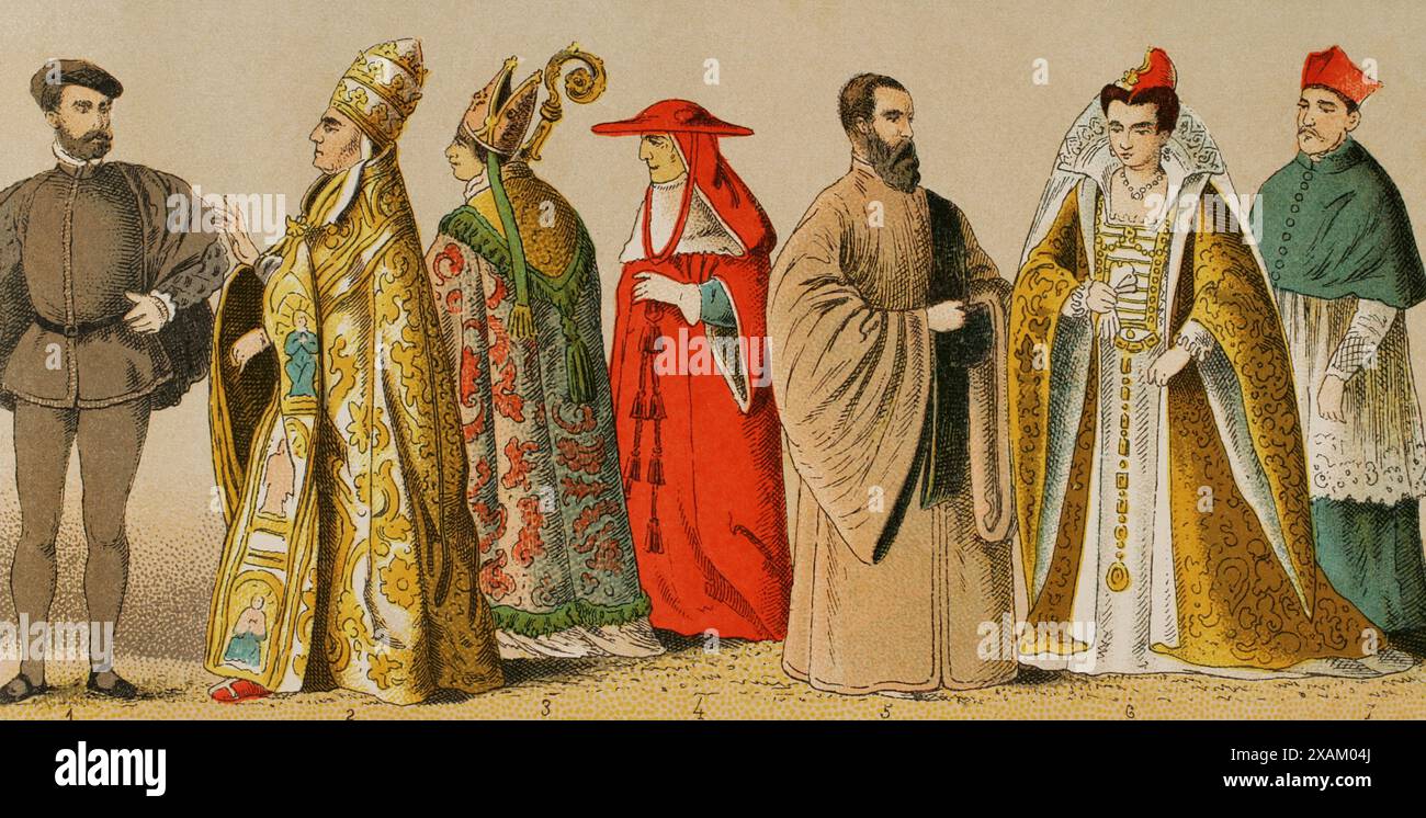 History of Italy. 1500. From left to right, 1: Venetian knight, 2 ...