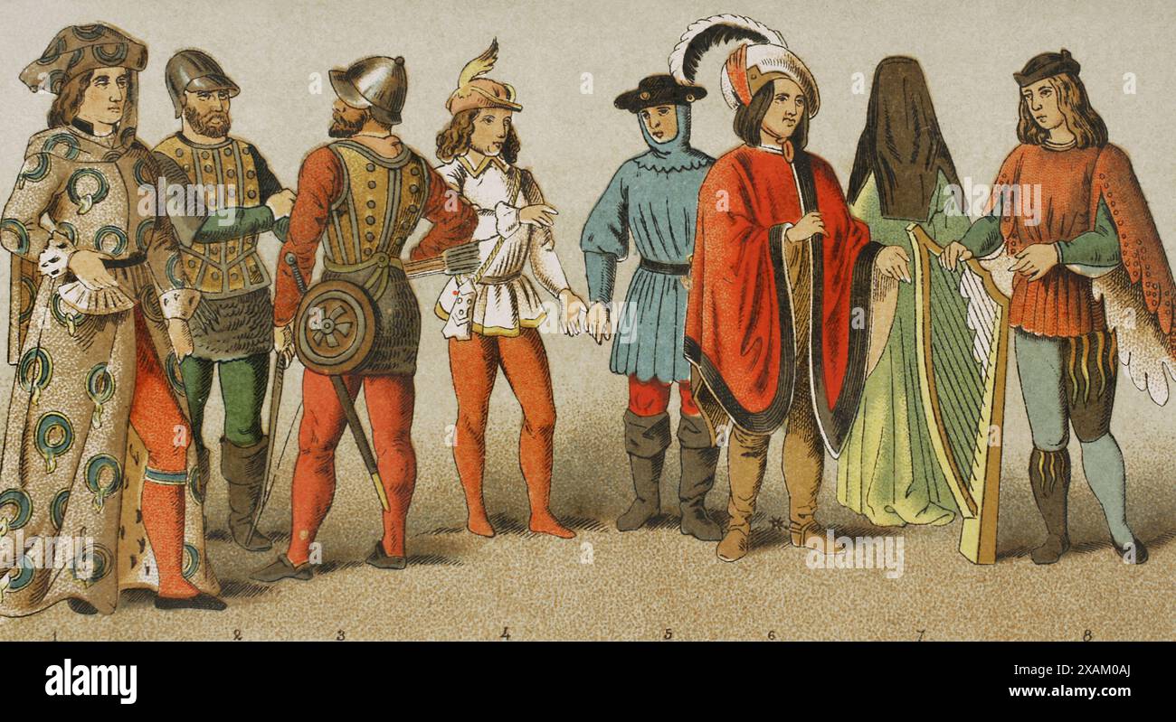 History of England. 1450-1500. From left to right, 1: Knight of the ...