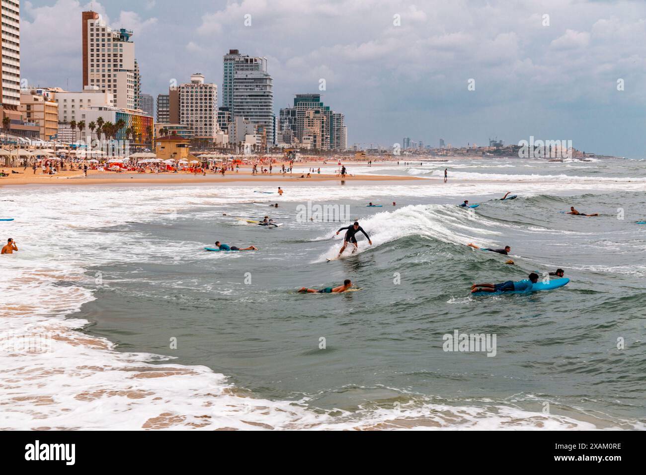 Tel Aviv, Israel - October 2, 2023 - People windsurfing on the Tel Aviv ...