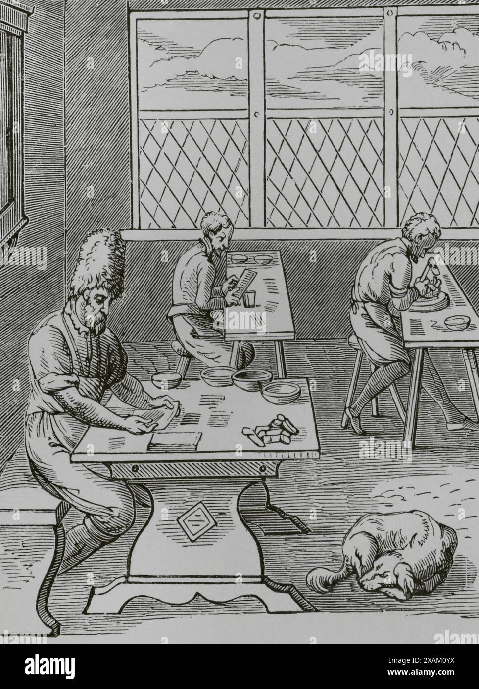 Pin and Needle maker. Reproduction of a 16th-century engraving by Jost ...