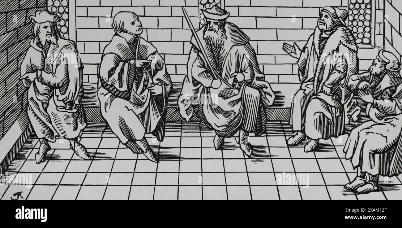 Bailiff's Court. Engraving after a woodcut in Sebastian Munster's ...