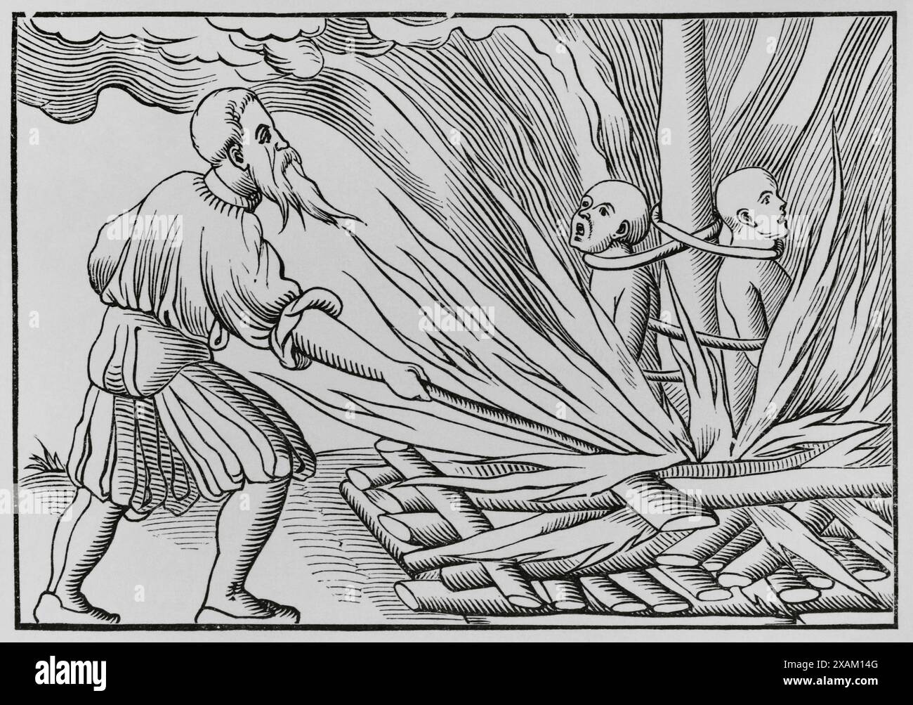 Torture by fire. Engraving after a woodcut in Sebastian Munster's ...