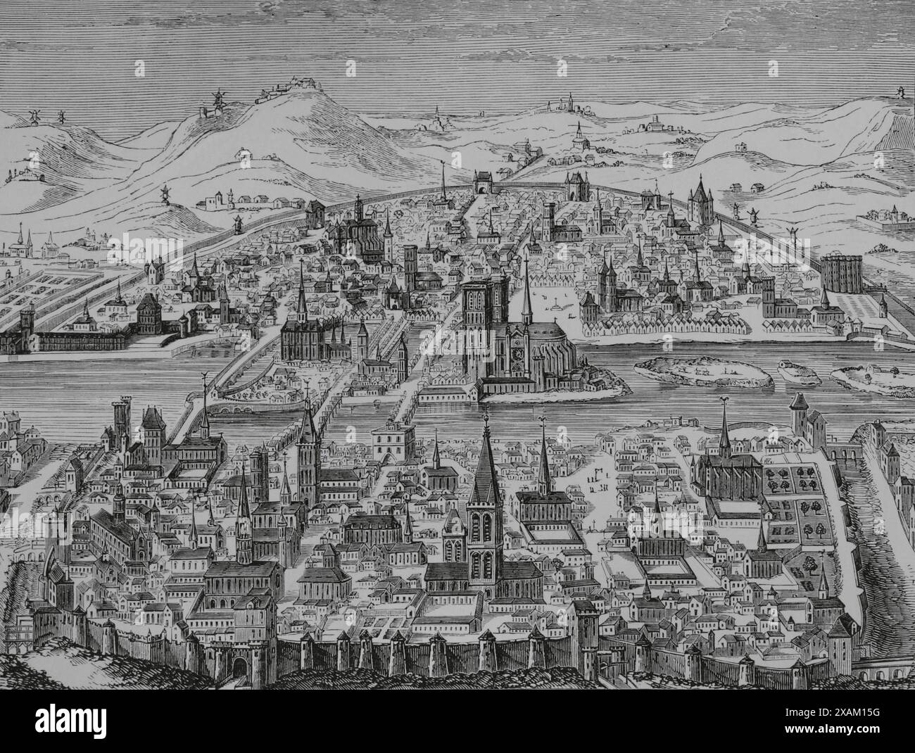 France. Perspective of the city of Paris in 1607. Facsimile pf a ...