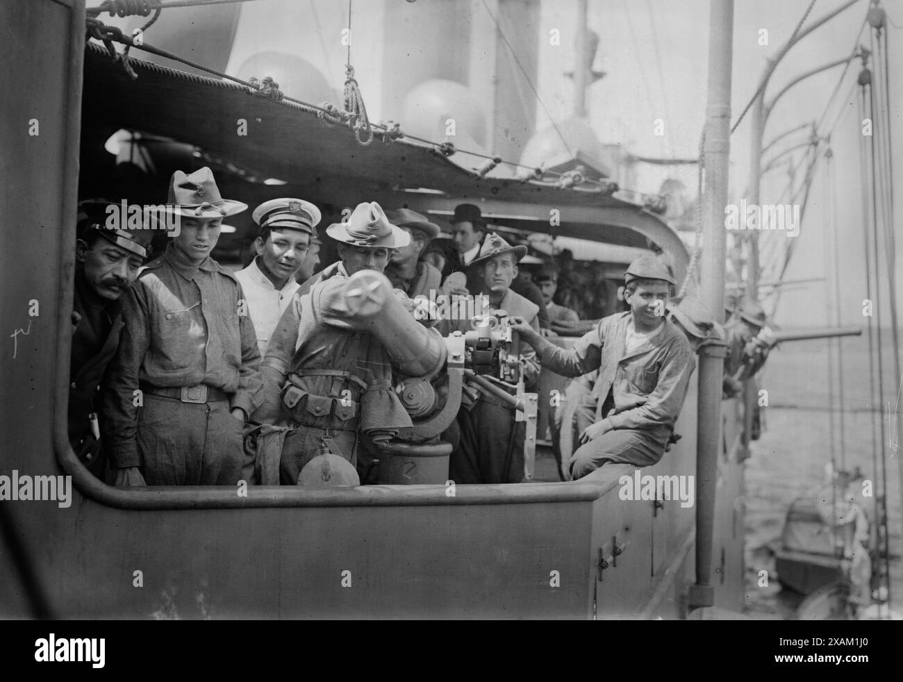 On the Cuba, 1913. Shows the Cuban naval ship Cuba. The Cuba was in New ...