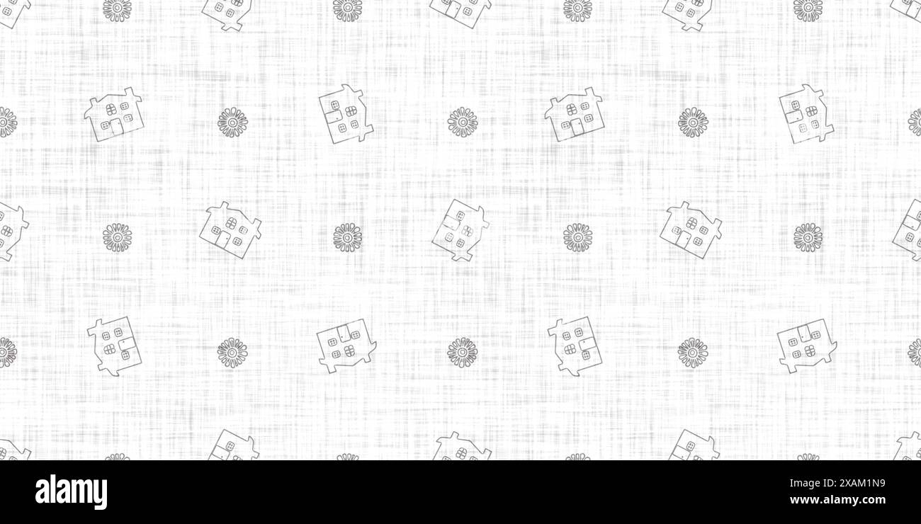 White neutral minimal house motif with Linen effect texture for baby ...