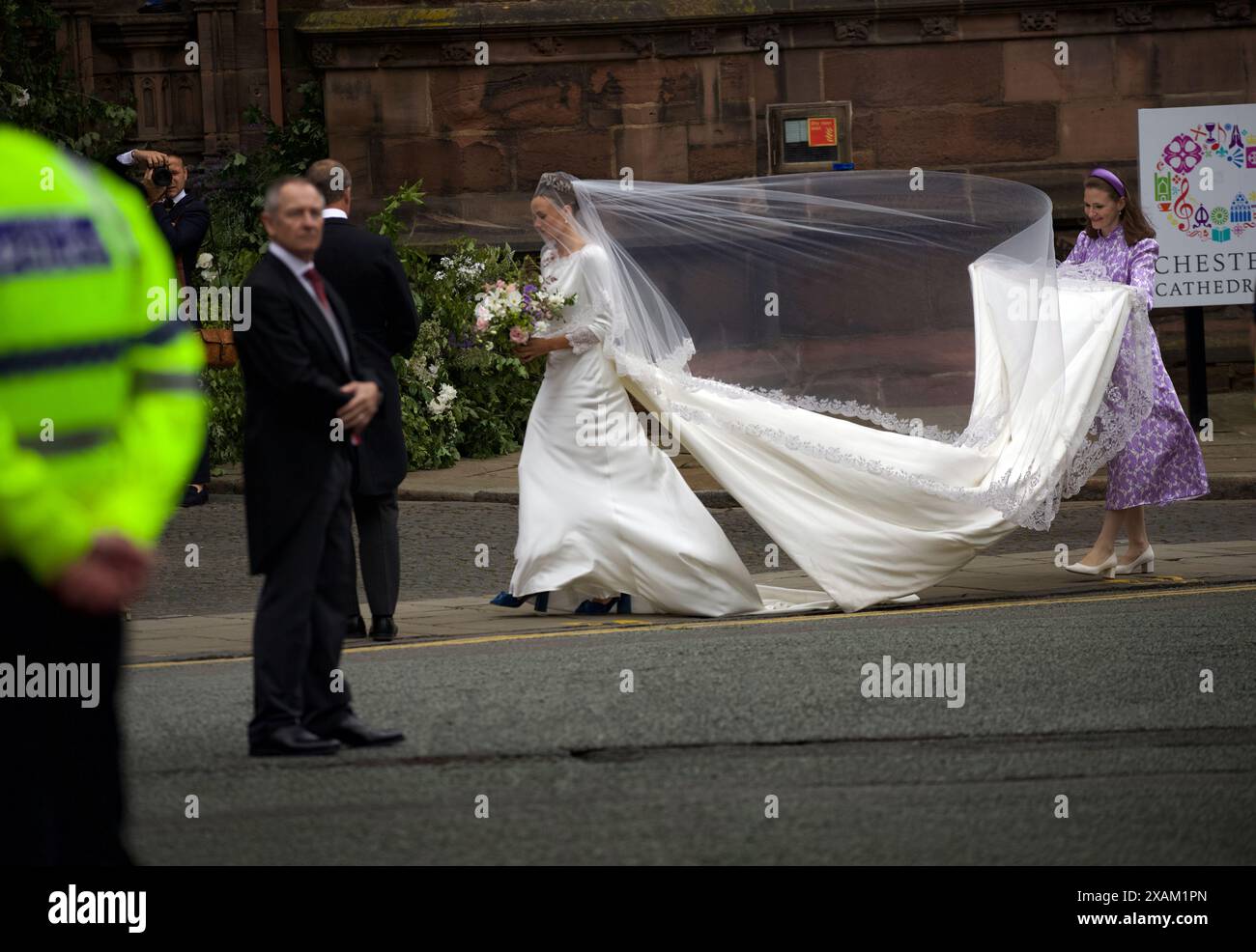 Detailing of Society Bride, Miss Olivia Henson's Veil Stock Photo - Alamy