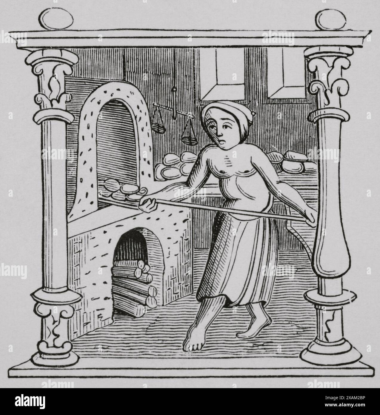 Bread making. Engraving after a miniature in a calendar published in a ...