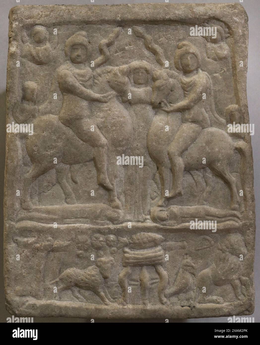 Marble votive tablet depicting the Danube horsemen. 2nd-3rd centuries ...