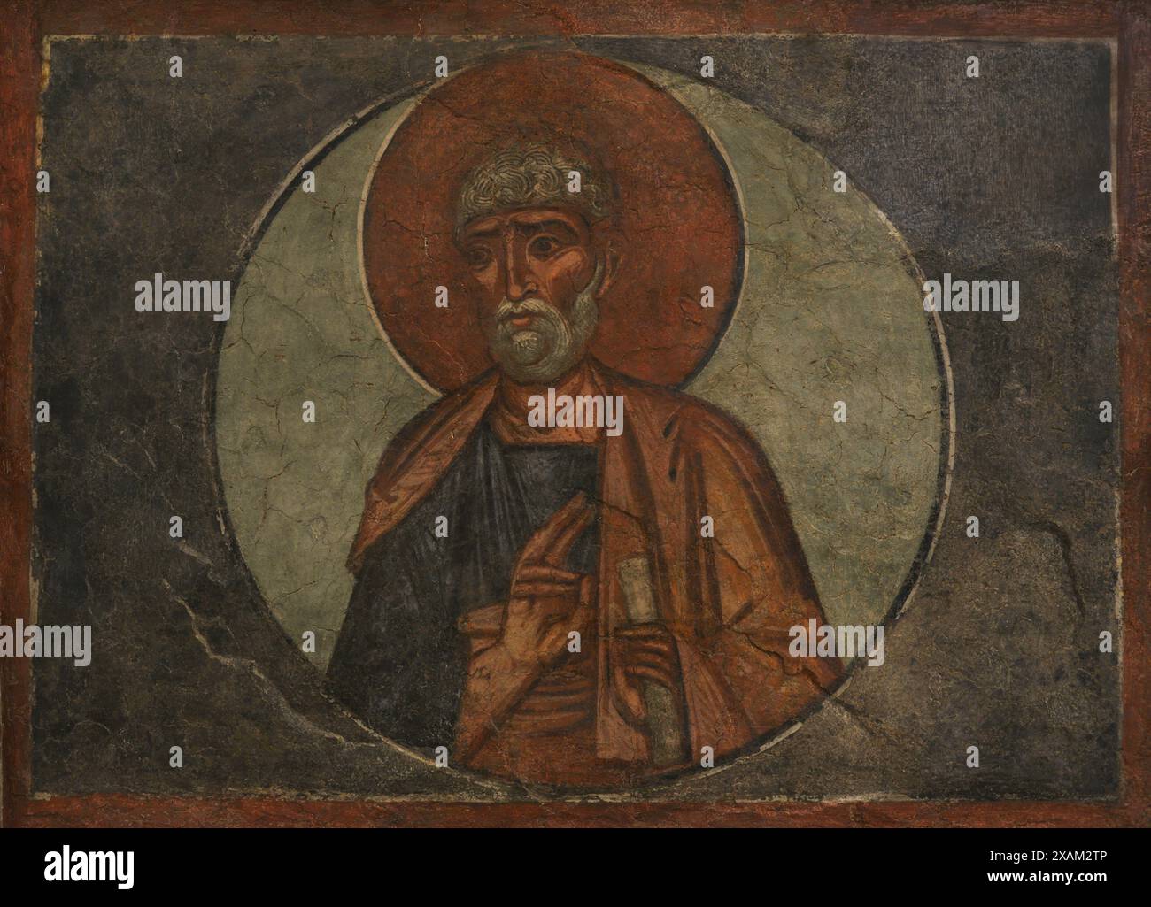 St. Peter. Wall painting. From the Church of St. Nicholas. 14th century ...