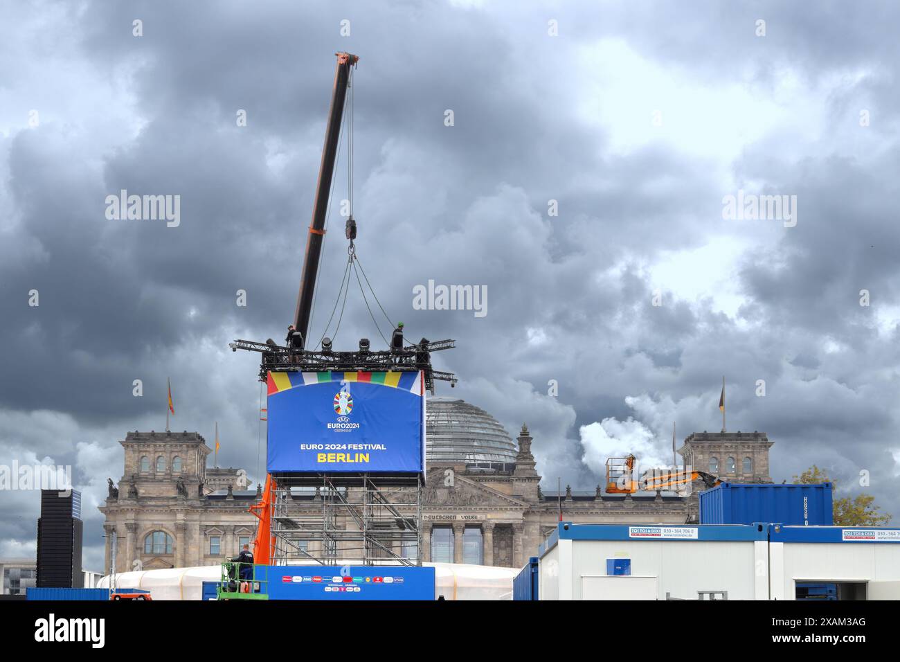 Preparations for UEFA EURO 2024 football festival in front of Reichstag ...