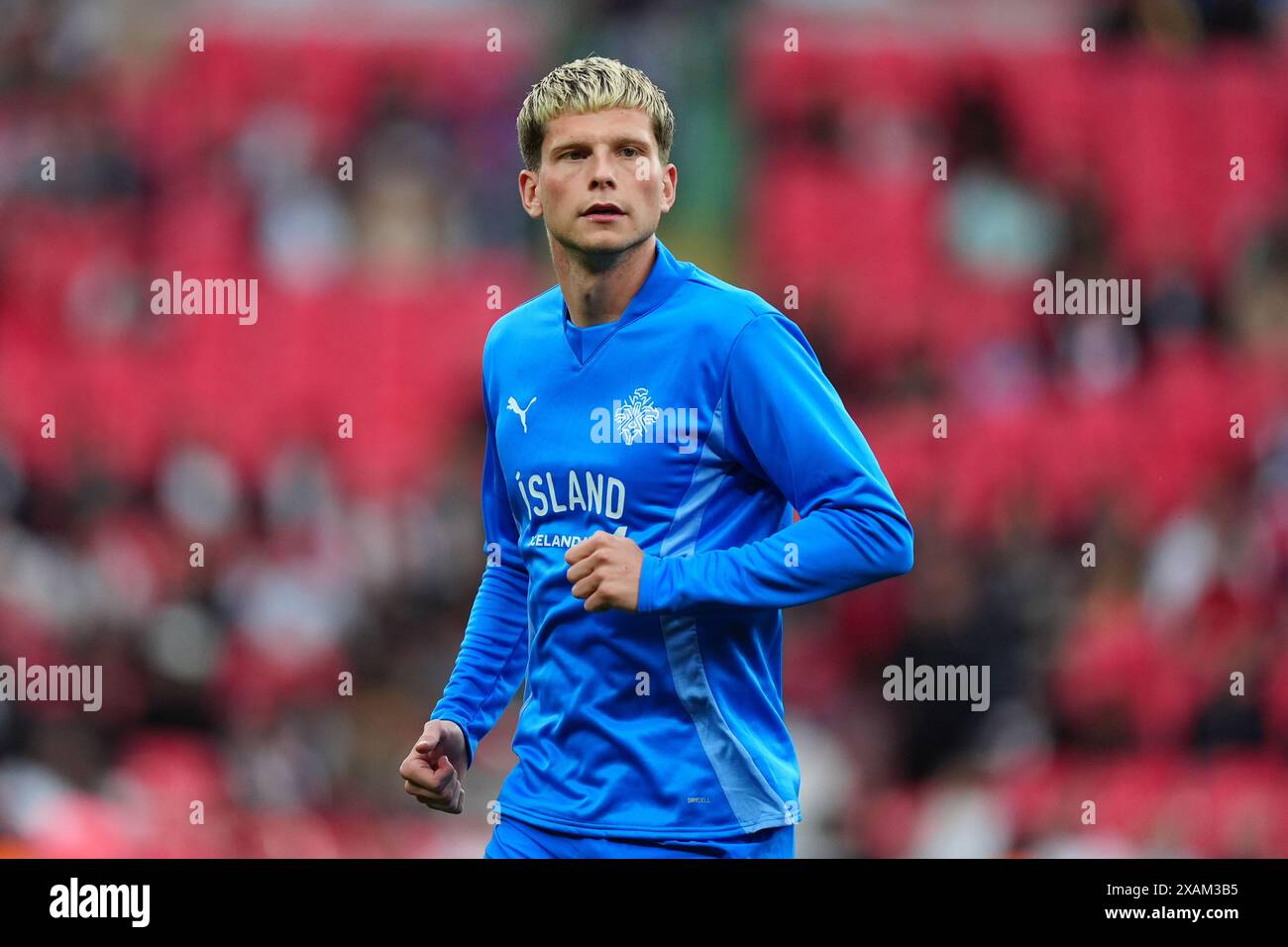 Iceland's Logi Tomasson warming up before the international friendly ...
