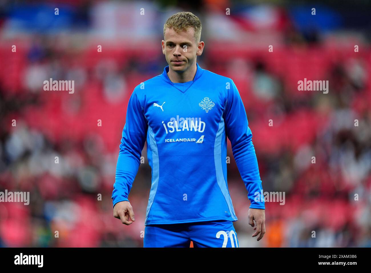 Iceland's Saevar Magnusson warming up before the international friendly ...