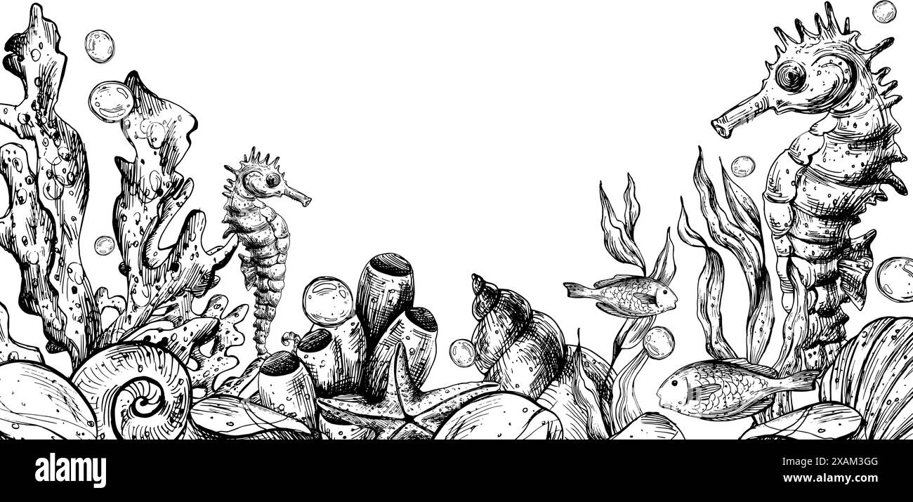 Underwater world clipart with sea animals whale, turtle, octopus ...