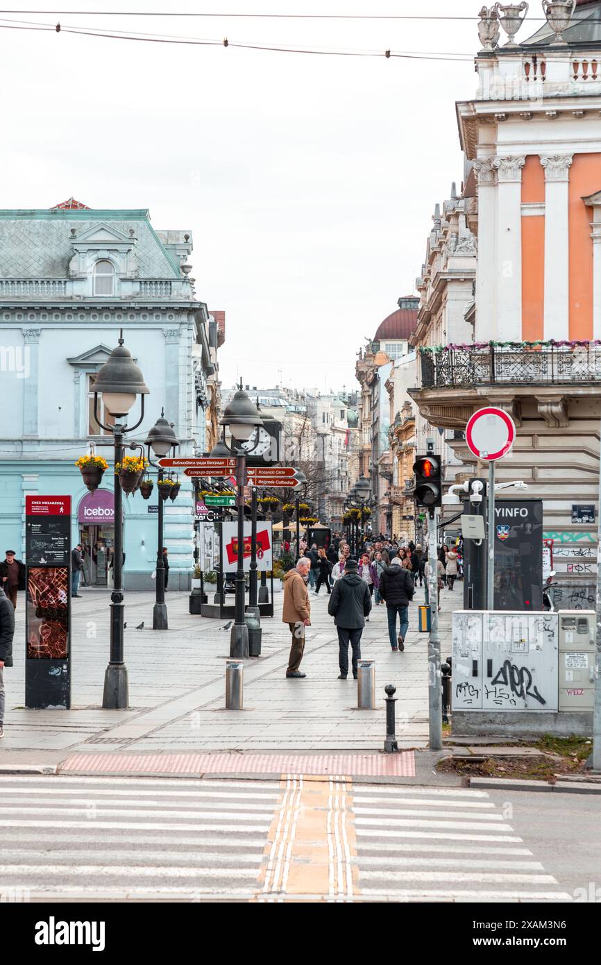 Belgrade, Serbia - 8 FEB 2024: Knez Mihailova Street is the main ...
