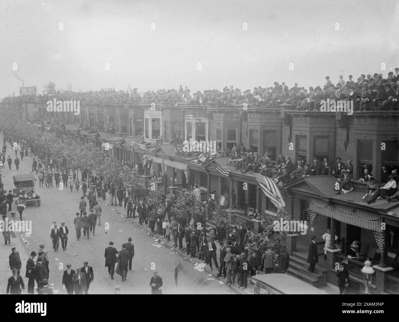 Fans on buildings outside Shibe Park, Philadelphia, during 1913 World ...