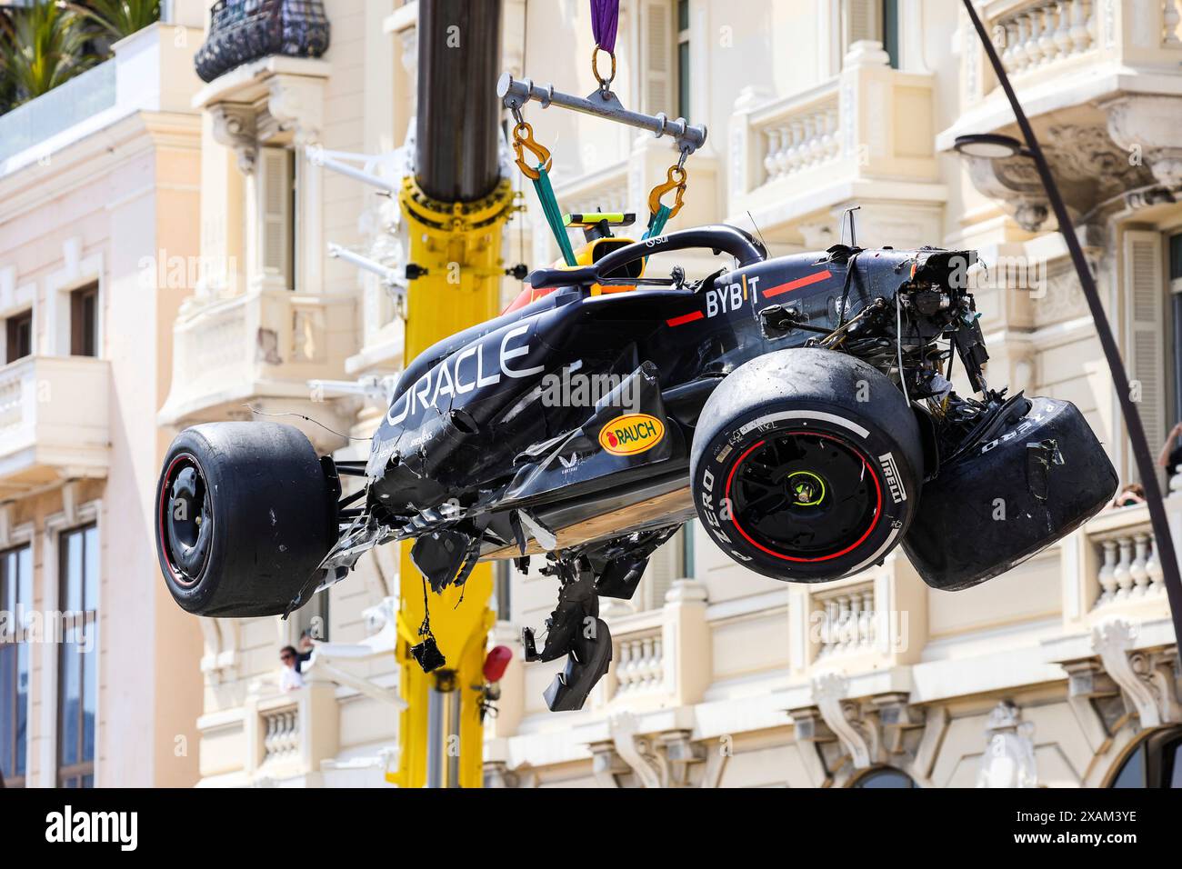 Monte-Carlo, Monaco. 26th May, 2024. Damaged car of #11 Sergio Perez ...