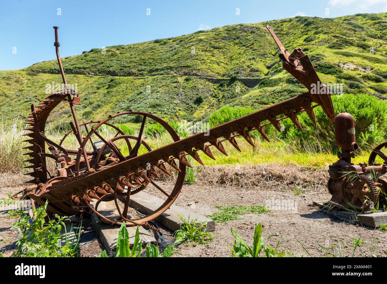 scythe; blades; sharp; cut; mow; Rusted, old antique farm scythe ...