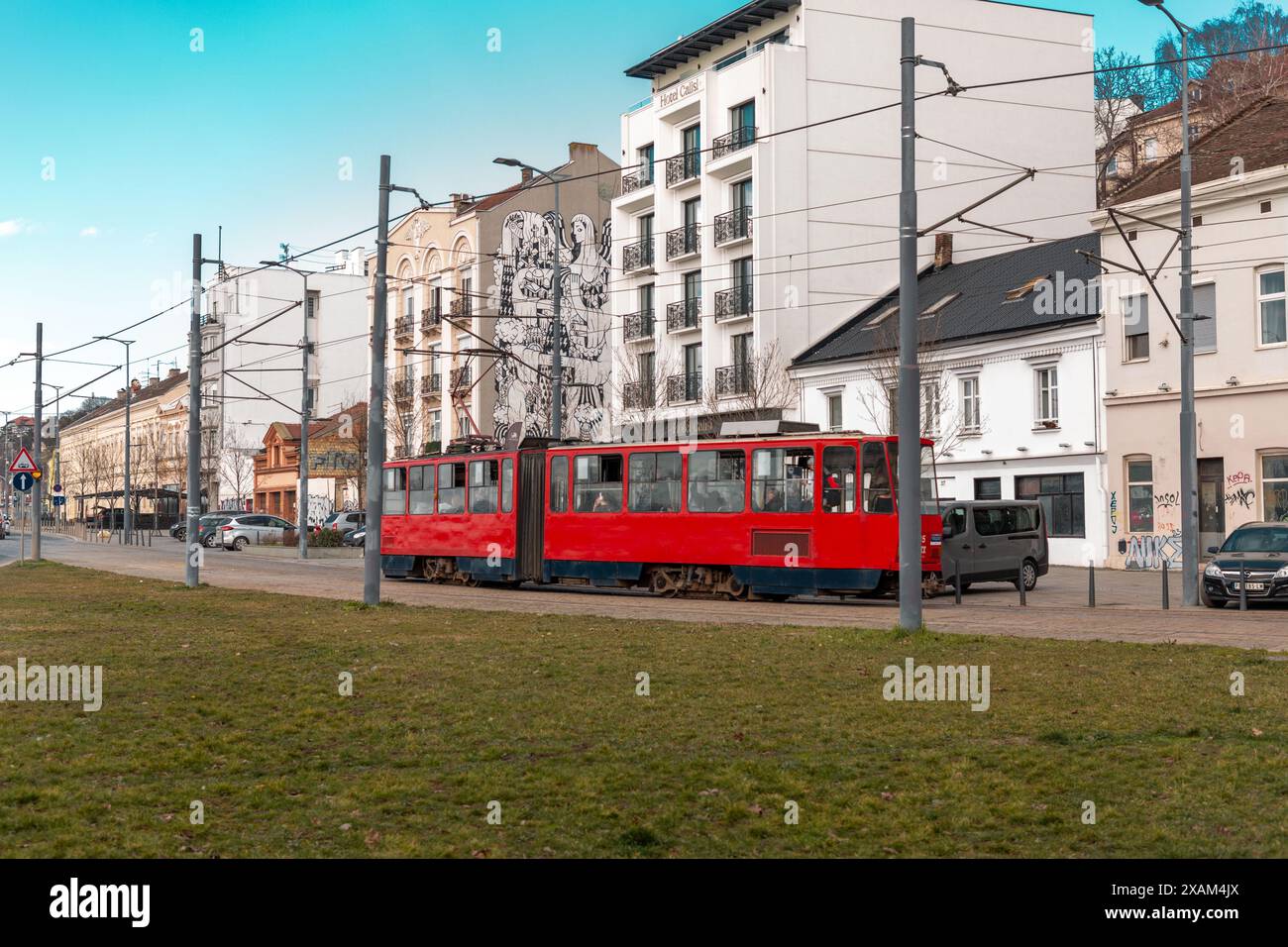 Belgrade, Serbia - 8 FEB 2024: The Belgrade tram system is a 1000 mm ...