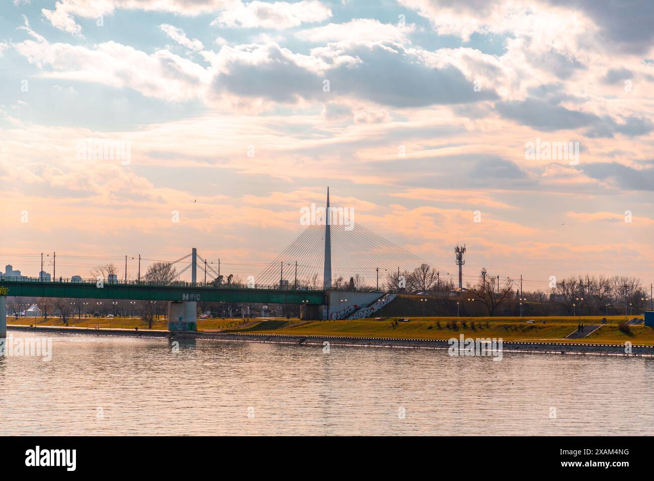 Belgrade, Serbia - 8 FEB 2024: The Ada Bridge is a cable stayed bridge ...