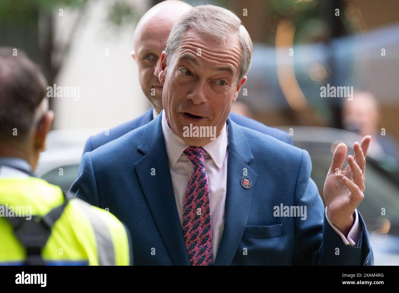 London, UK. 07 Jun 2024. Nigel Farage - Leader of Reform UK arrives at ...