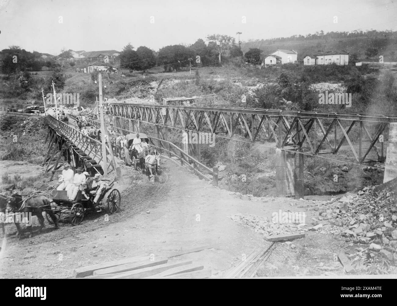 Roosevelt crossing Paranapanema River, Minas, Brazil, 1913. Shows ...