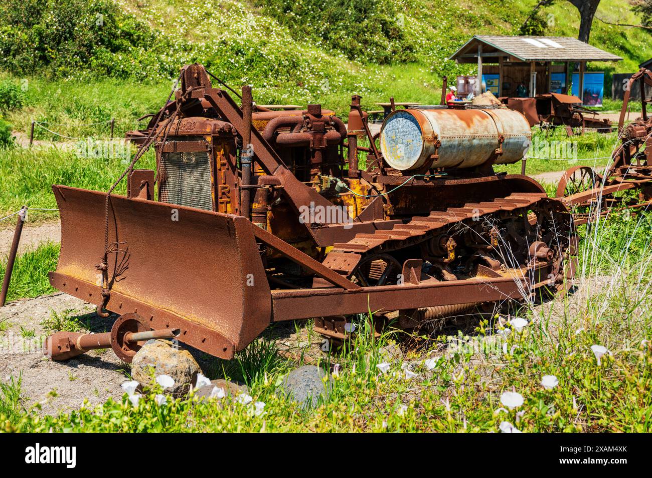 bulldozer; equipment; tractor; machine; Rusted, old antique farm ...