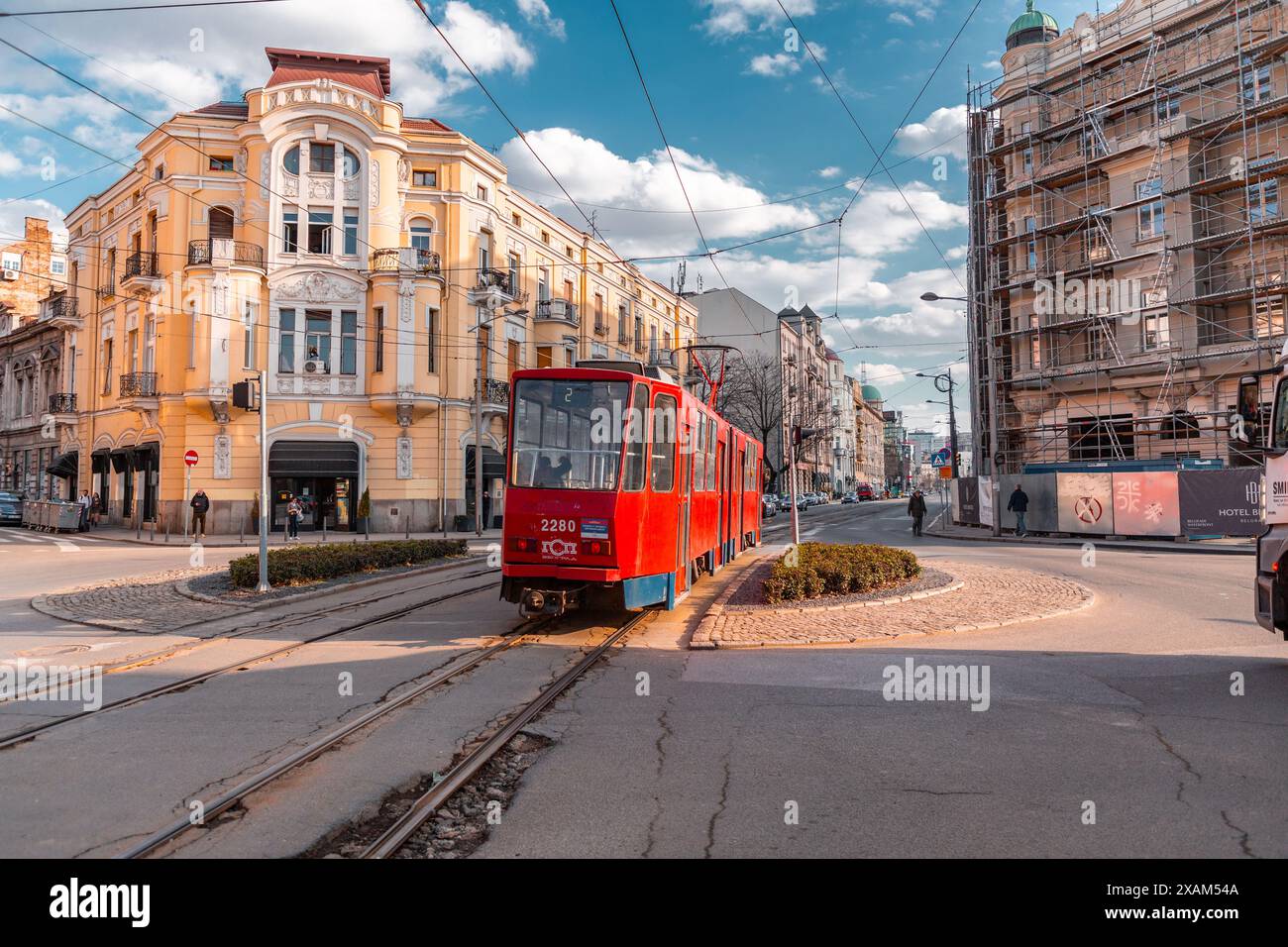 Belgrade, Serbia - 8 FEB 2024: The Belgrade tram system is a 1000 mm ...