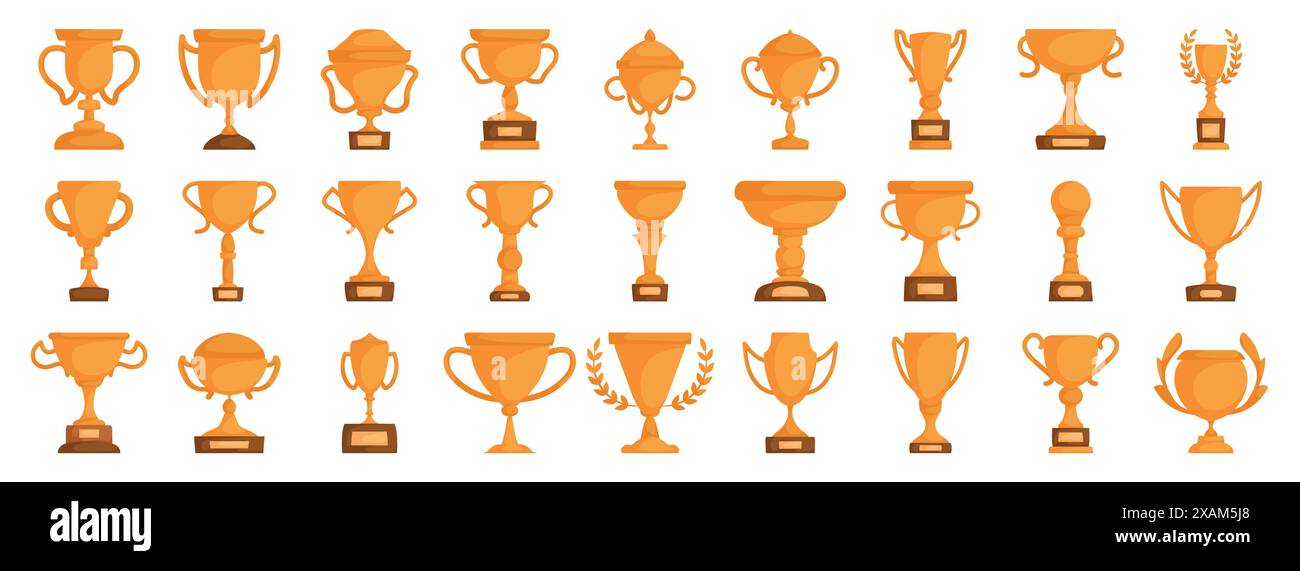 Set of various cartoon trophy cup illustrations, featuring different ...