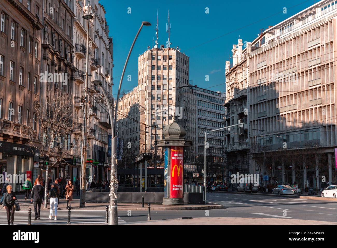 Belgrade, Serbia - 8 FEB 2024: Terazije is the central town square and ...