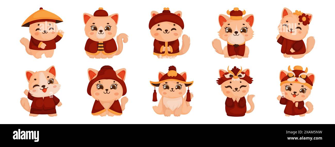 Adorable cartoon cats wearing traditional Chinese clothing, perfect for ...