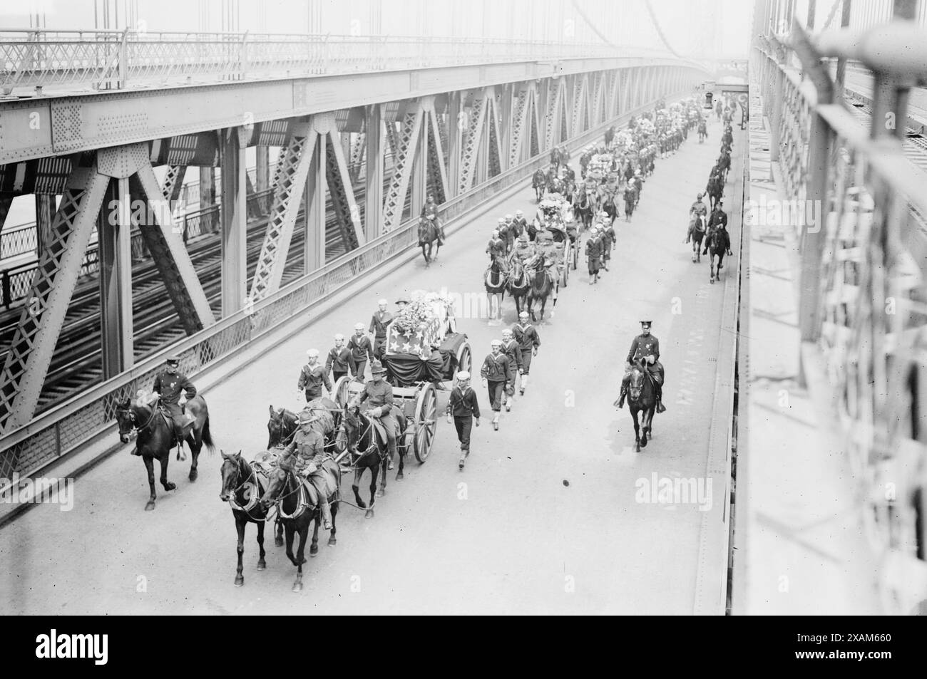 Funeral, Vera Cruz victims, crossing Manhattan Bridge, 1914. Shows ...