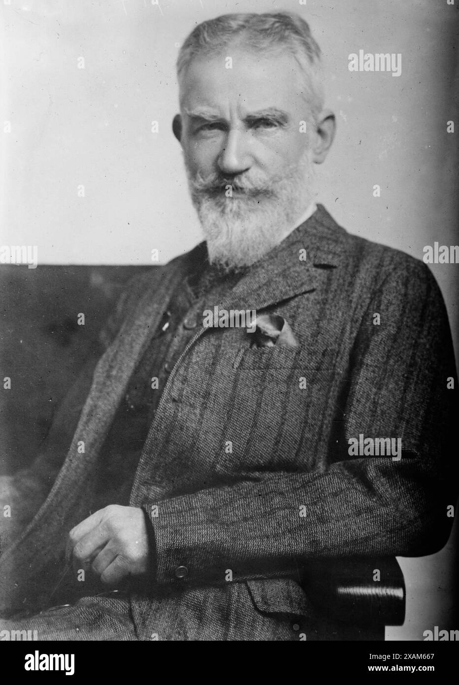 G.B. Shaw, 1914. Shows Irish playwright George Bernard Shaw (1856-1950), who was the winner of ...