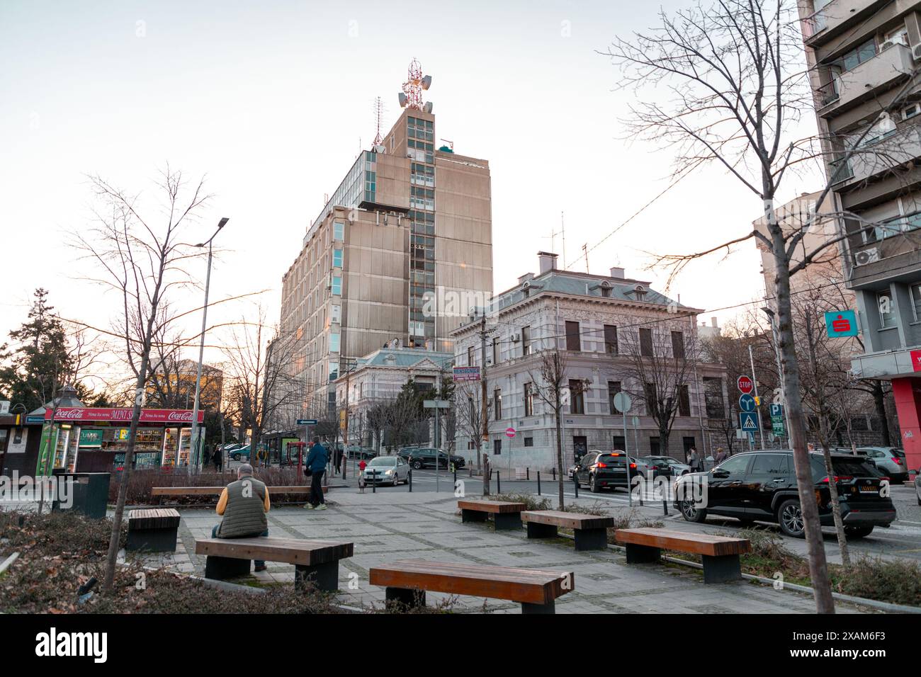 Belgrade, Serbia - 8 FEB 2024: Slavija Square is a major commercial ...
