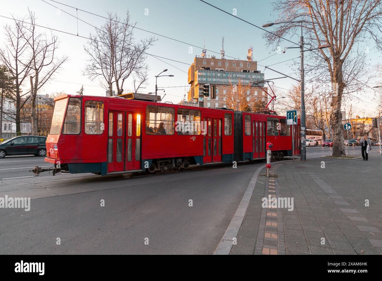 Belgrade, Serbia - 8 FEB 2024: The Belgrade tram system is a 1000 mm ...