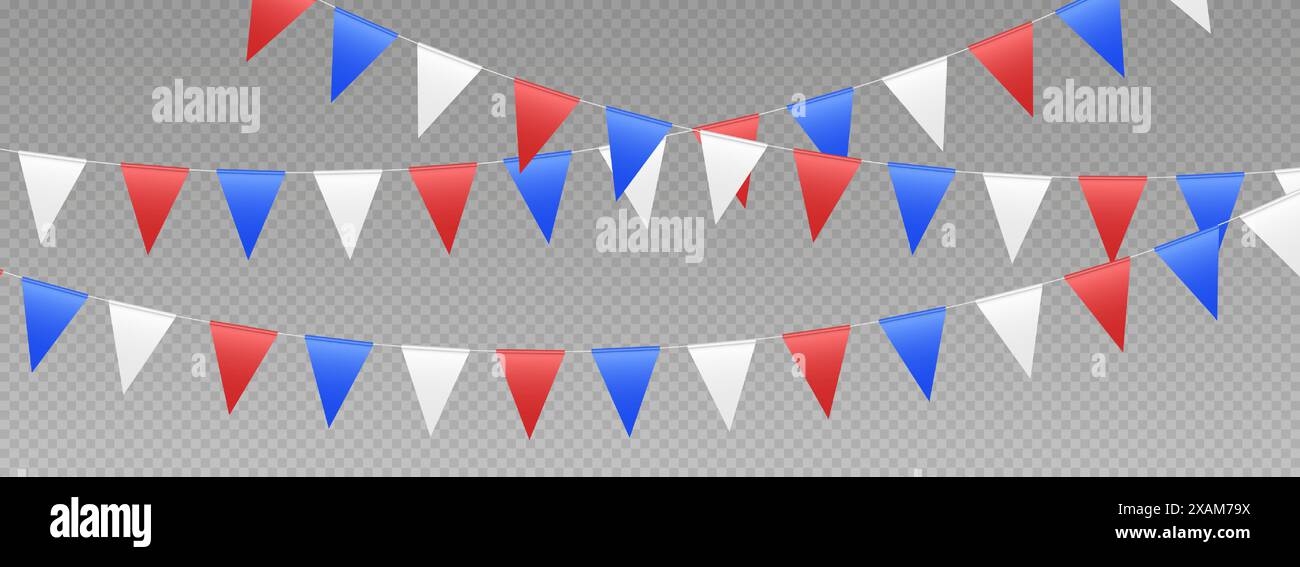 Bunting flags garland, party flags in red, blue and white colors Stock ...